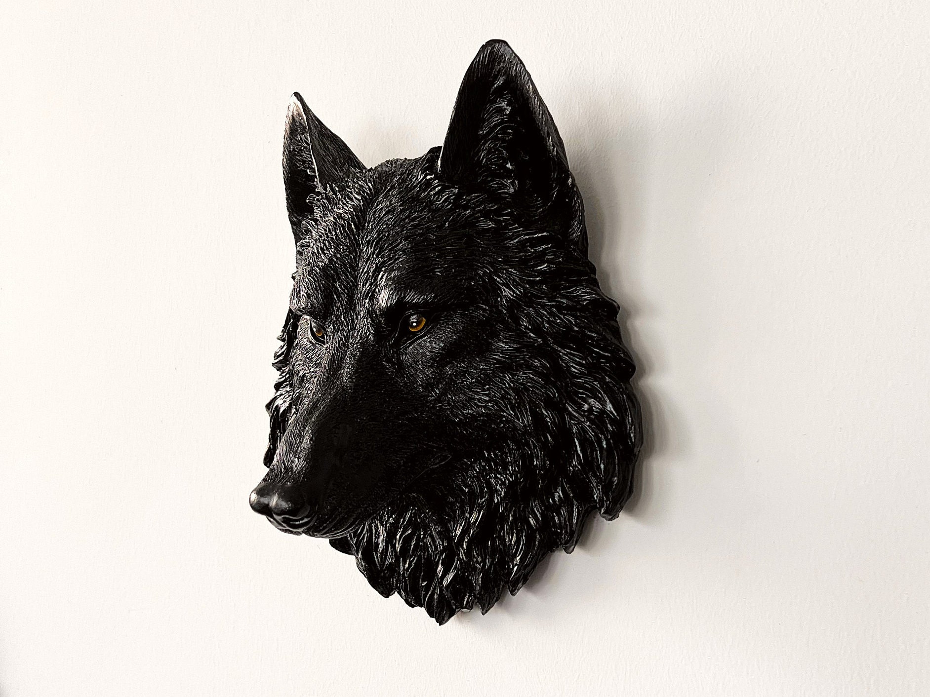 Handmade Black Wolf Head Wall Decor: Resin Animal Figurine - Etsy