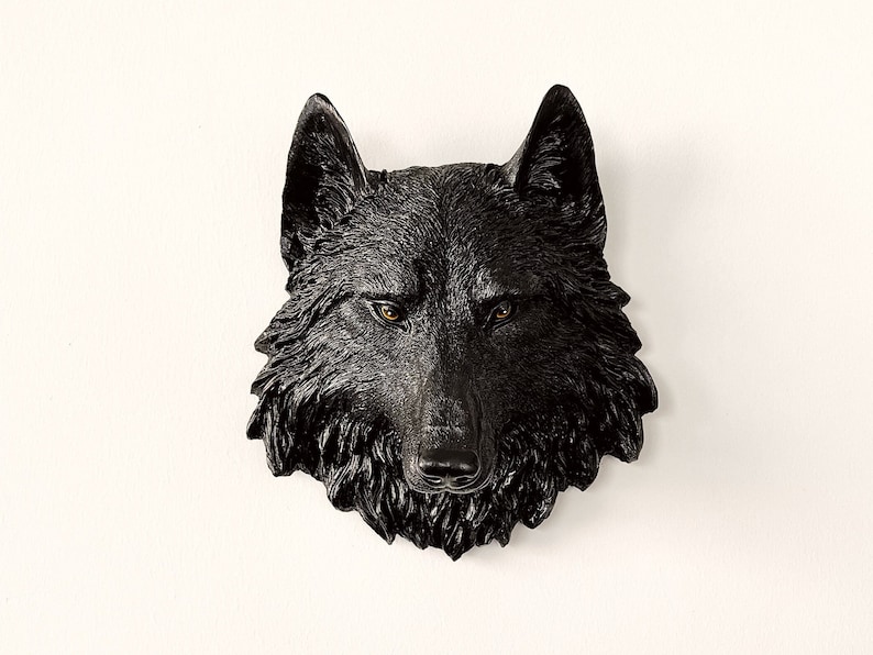 Handmade Black Wolf Head Wall Decor: Resin Animal Figurine - Etsy