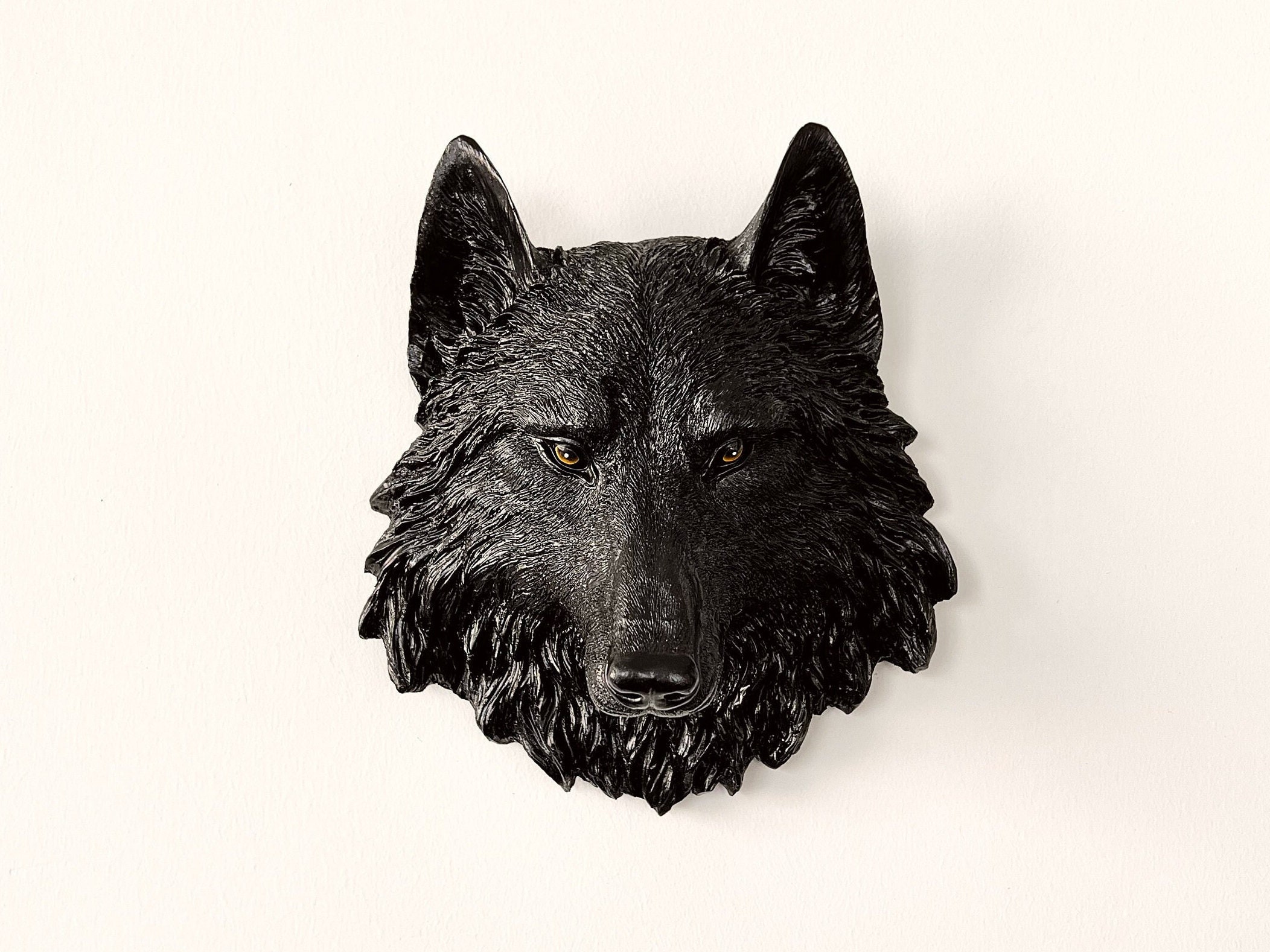 Handmade Black Wolf Head Wall Decor: Resin Animal Figurine - Etsy
