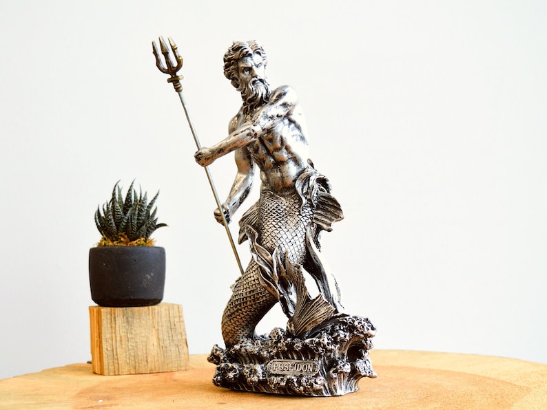 Silver Poseidon Statue: Greek God Sculpture, Home Decor - Etsy