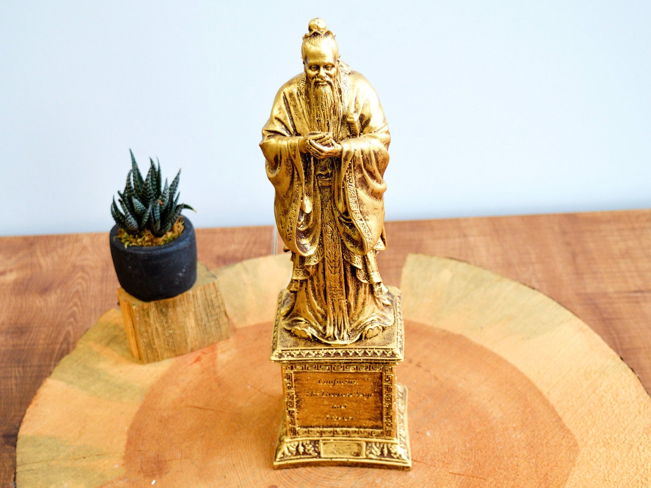 Large Confucius Statue in Gold Color - Etsy