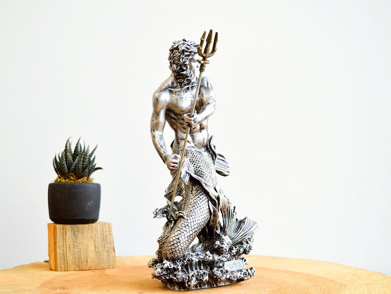 Silver Poseidon Statue: Greek God Sculpture, Home Decor - Etsy