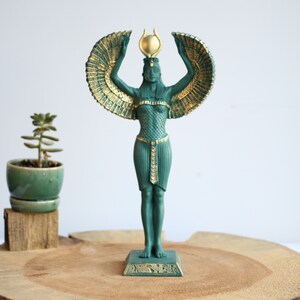 Handmade Egyptian Goddess Isis Statue, Green Resin Decor (34 Cm) - Etsy