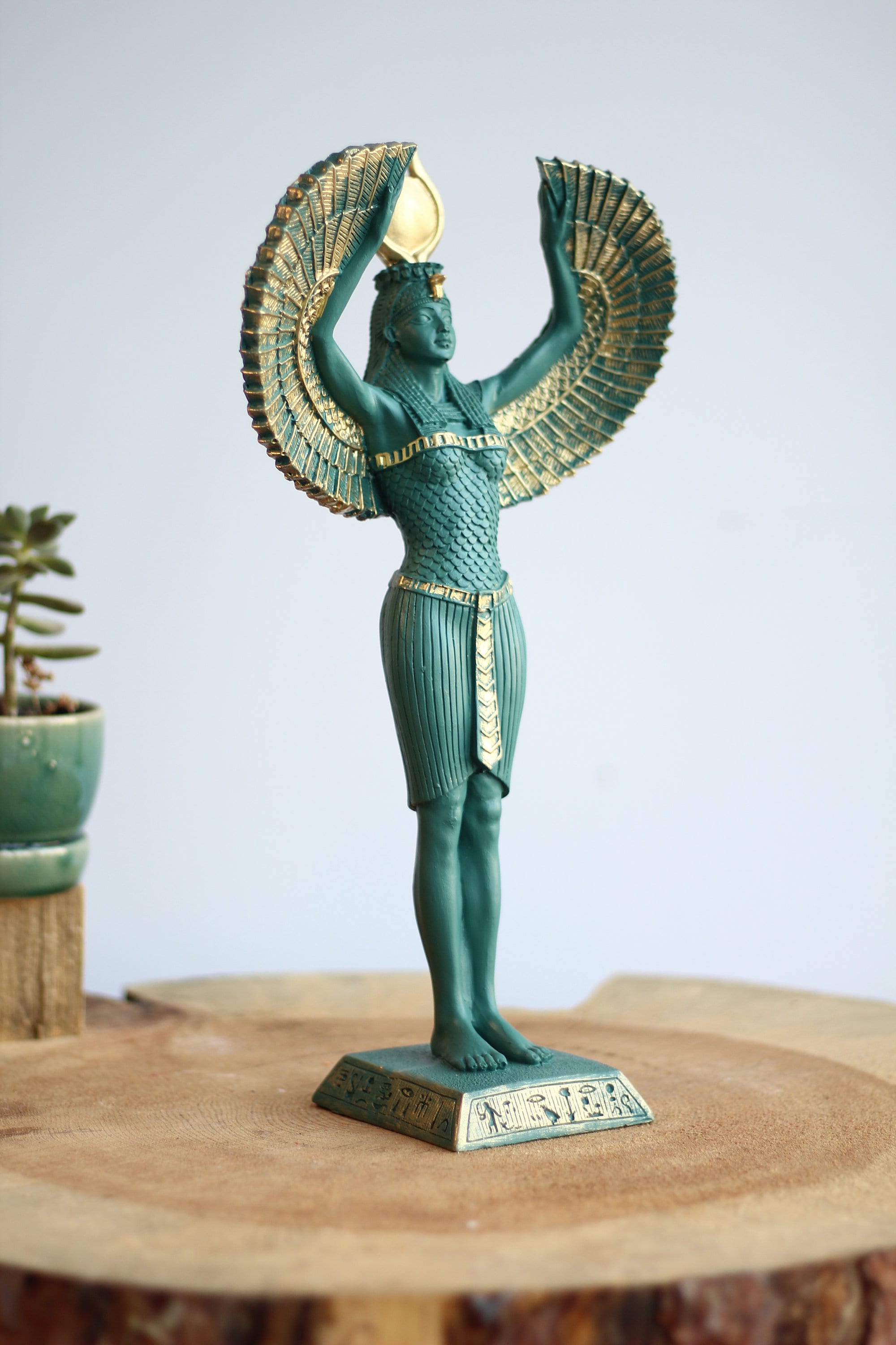 Handmade Egyptian Goddess Isis Statue, Green Resin Decor (34 Cm) - Etsy
