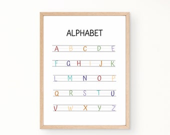 Rainbow Alphabet Poster, Handwriting Chart Print, Educational Wall Art ...