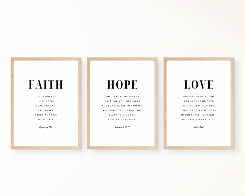 Faith Hope Love Bible Verse Wall Art Set of 3 Prints - Etsy