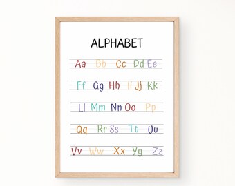 Rainbow Alphabet Poster, Handwriting Chart Print, Educational Wall Art ...