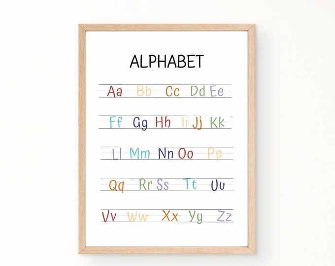 Rainbow Alphabet Poster, Handwriting Chart Print, Educational Wall Art ...