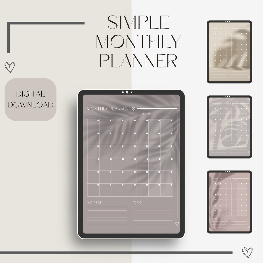 Undated Monthly Planner, Printable Monthly Landscape, Dijital Monthly ...