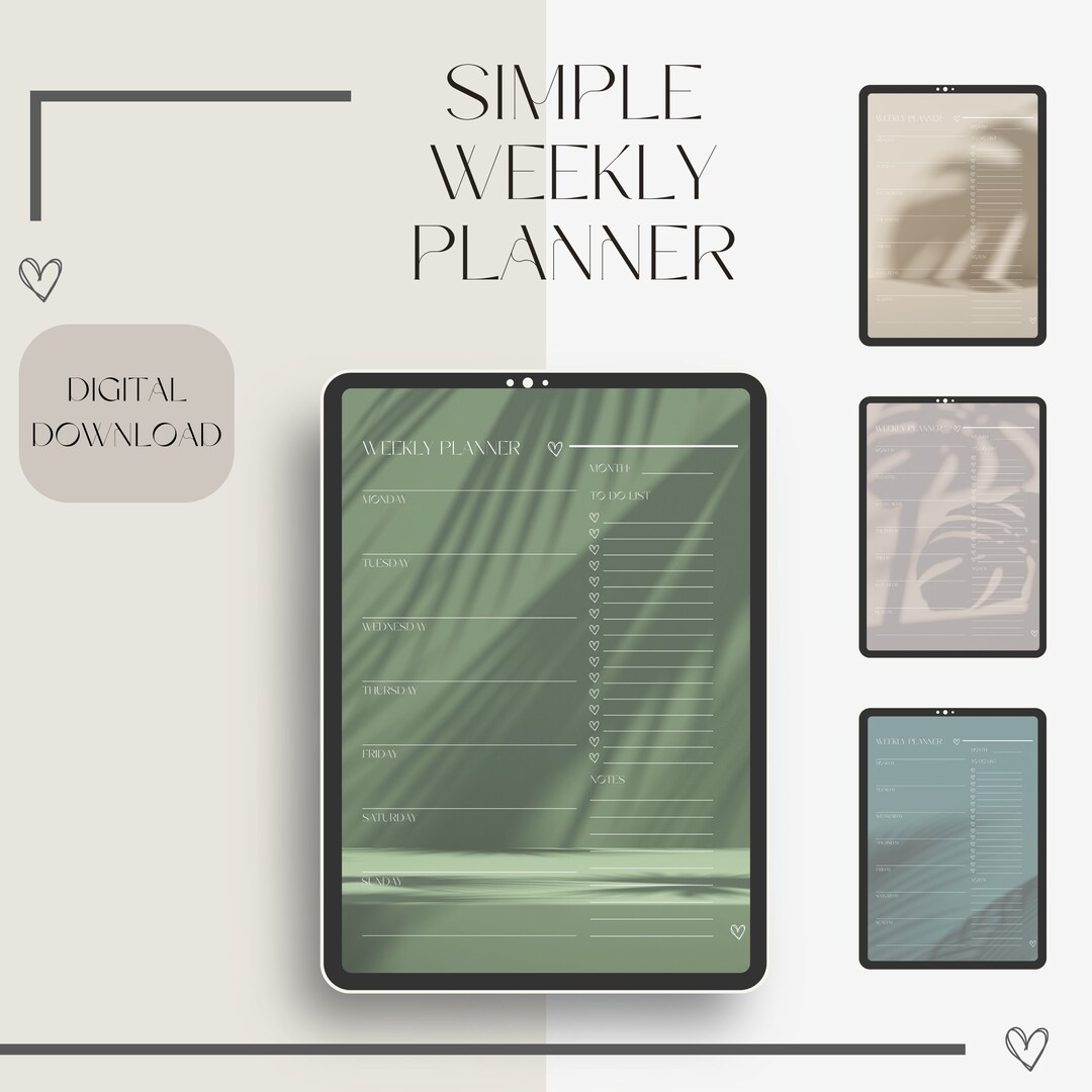 Weekly Planner Printable Landscape, Simple Weekly Planner, Minimalist ...