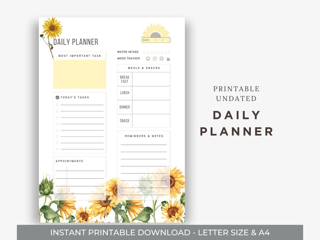 SUNFLOWER Daily Planner Printable, Daily to Do List for Work/home ...