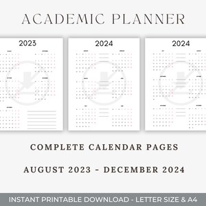 Academic Planner Printable PDF 39 Pages, 2023 August to 2024 December ...