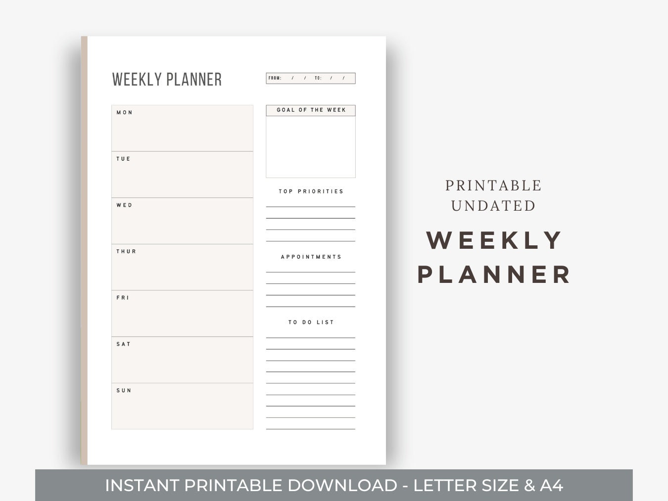 Weekly Planner, Printable Planner, Instant Download, Printable, Easy to ...