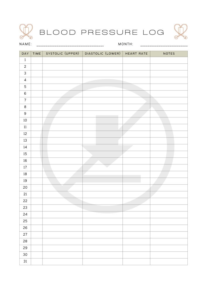 Blood Pressure Log Printable, Blood Pressure Tracker, Medical Tracker ...