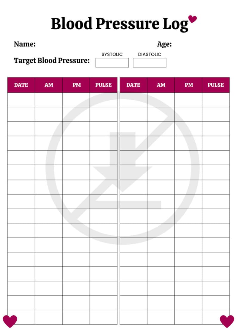 Printable Blood Pressure, Blood Pressure Tracker, Blood Pressure ...