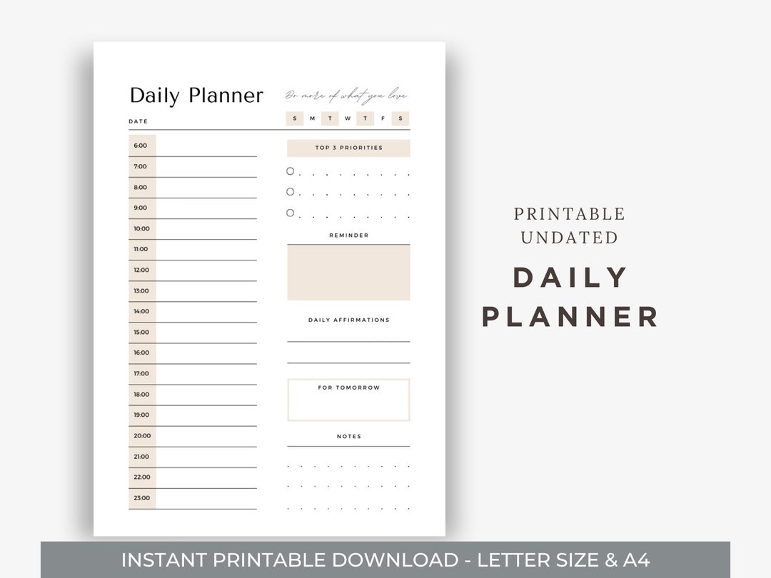 24 Hour Daily Planner Printable, Digital Planner, Time Blocking ...
