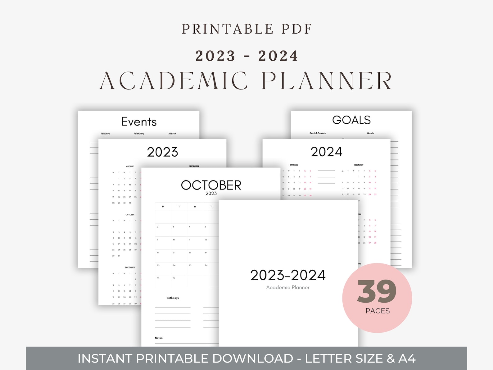 Academic Planner Printable PDF 39 Pages, 2023 August to 2024 December ...