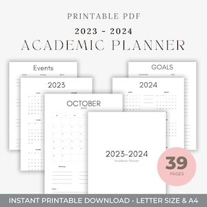 Academic Planner Printable PDF 39 Pages, 2023 August to 2024 December ...