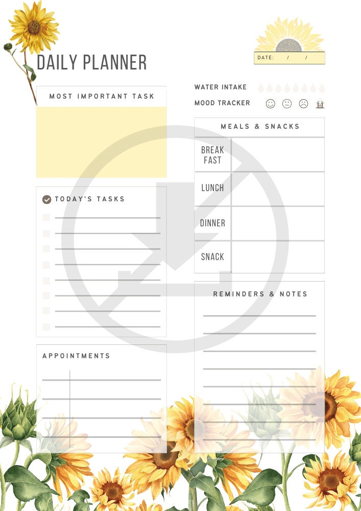 SUNFLOWER Daily Planner Printable, Daily to Do List for Work/home ...