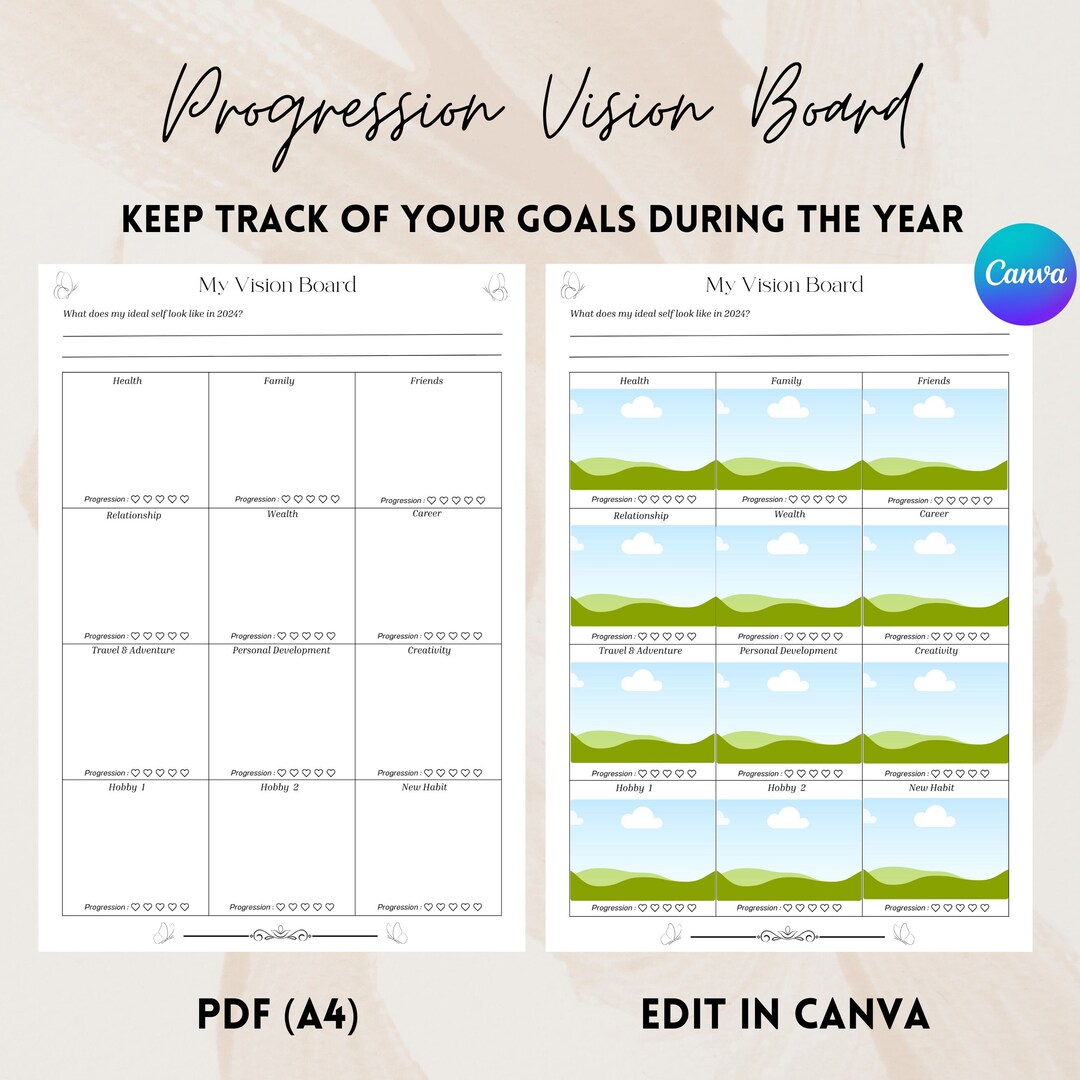 2024 Progression Vision Board, Editable Canva Vision Board, 2024 Vision ...