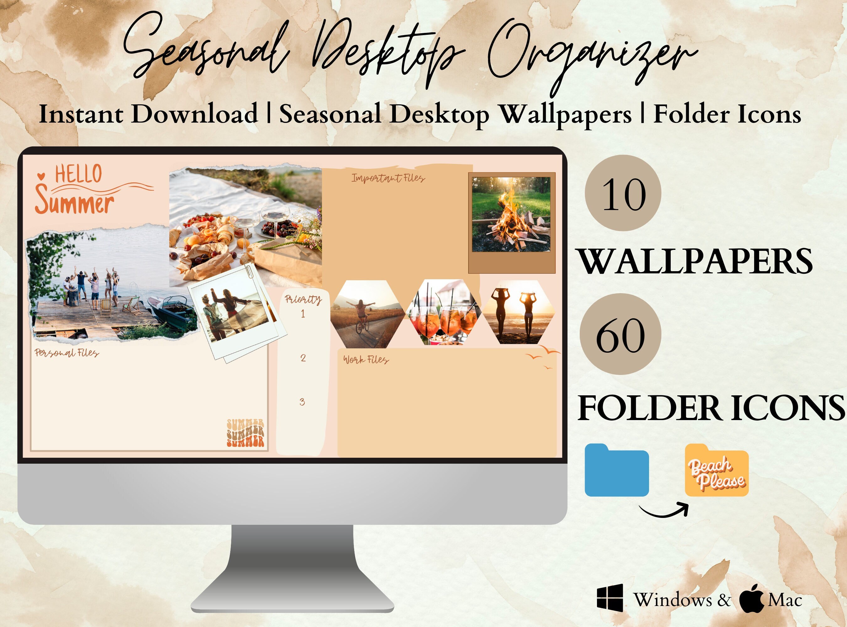 Desktop Organizer, Summer Wallpaper, Mac & Windows, Digital Wallpaper ...