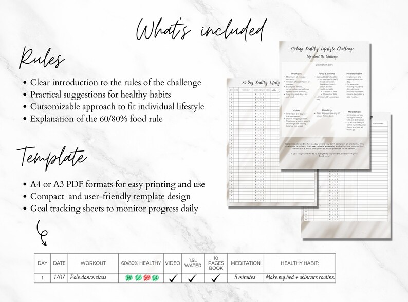 75 Day Challenge Tracker | 75 Medium Challenge Printable | Self Care ...