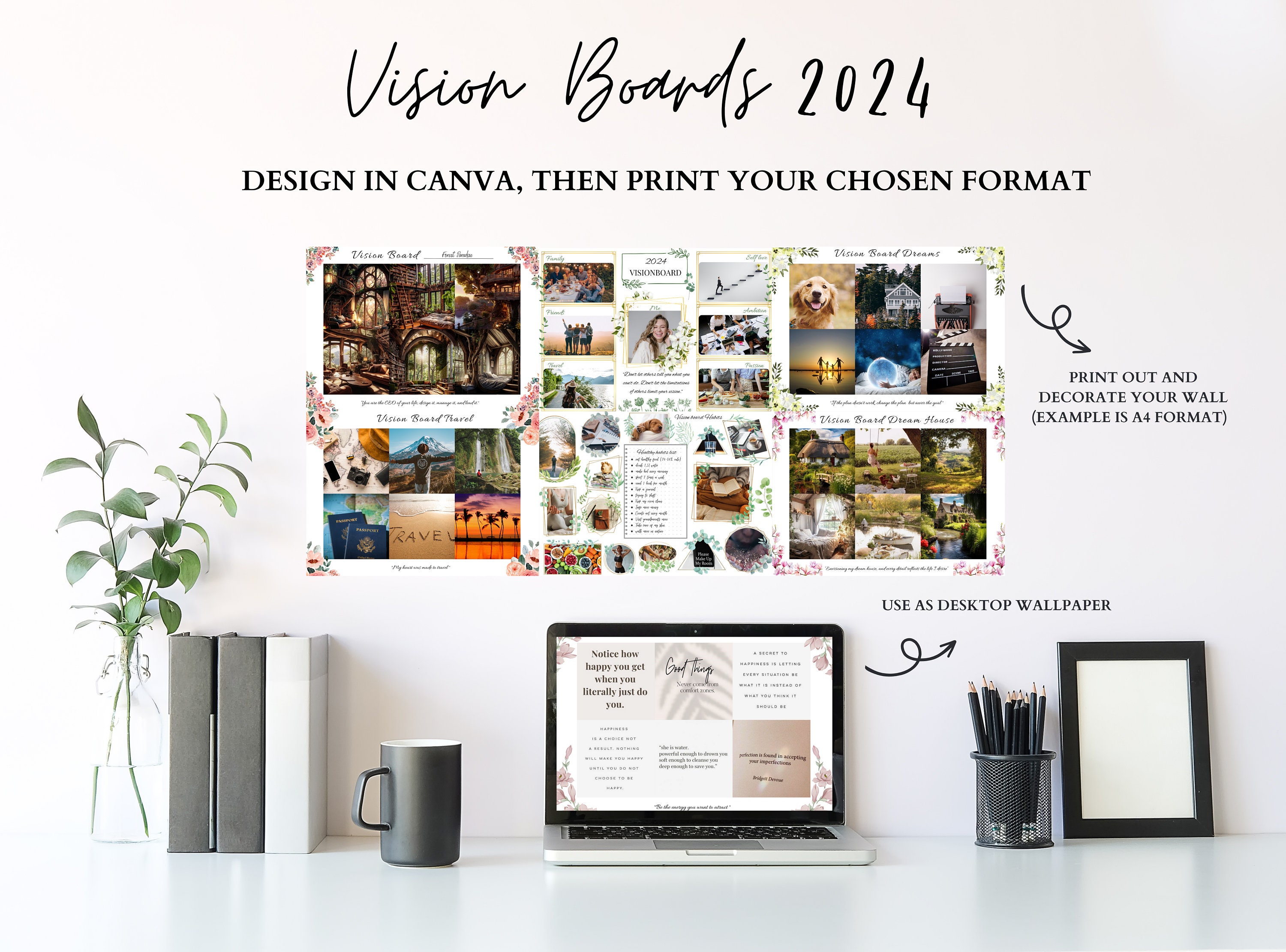 2024 Vision Board Canva Bundle, Editable Vision Boards, 2024 Dream ...