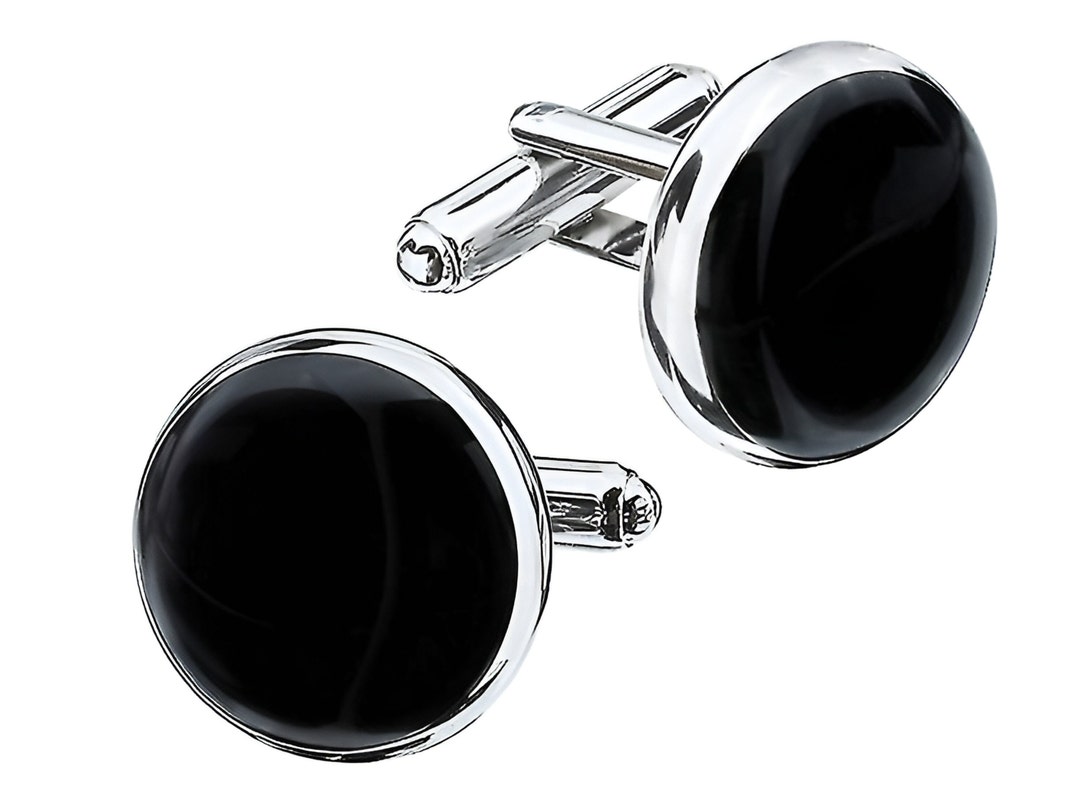 Black Round Cufflink, Suit Accessory, Wedding Tuxedo Cufflink in Silver ...