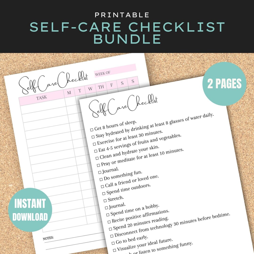 Printable Self Care Checklists Daily Checklist Self Care Etsy