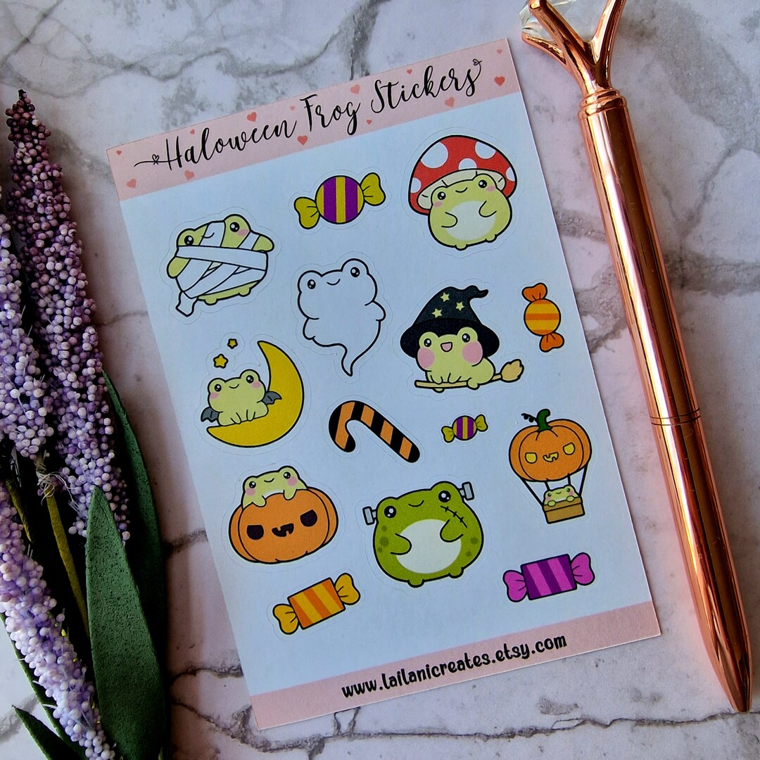 Halloween Frog Sticker Sheet, Kawaii Frog Decorative Sticker, Laptop ...