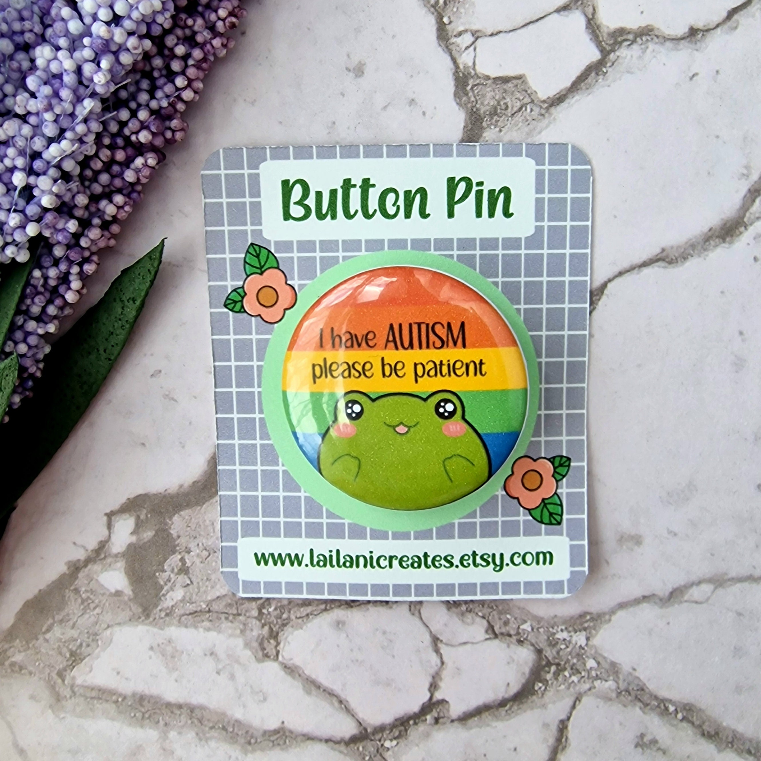 Frog Autism Button Pin, Awareness Badge Pin, Neurodivergent Button Pin ...