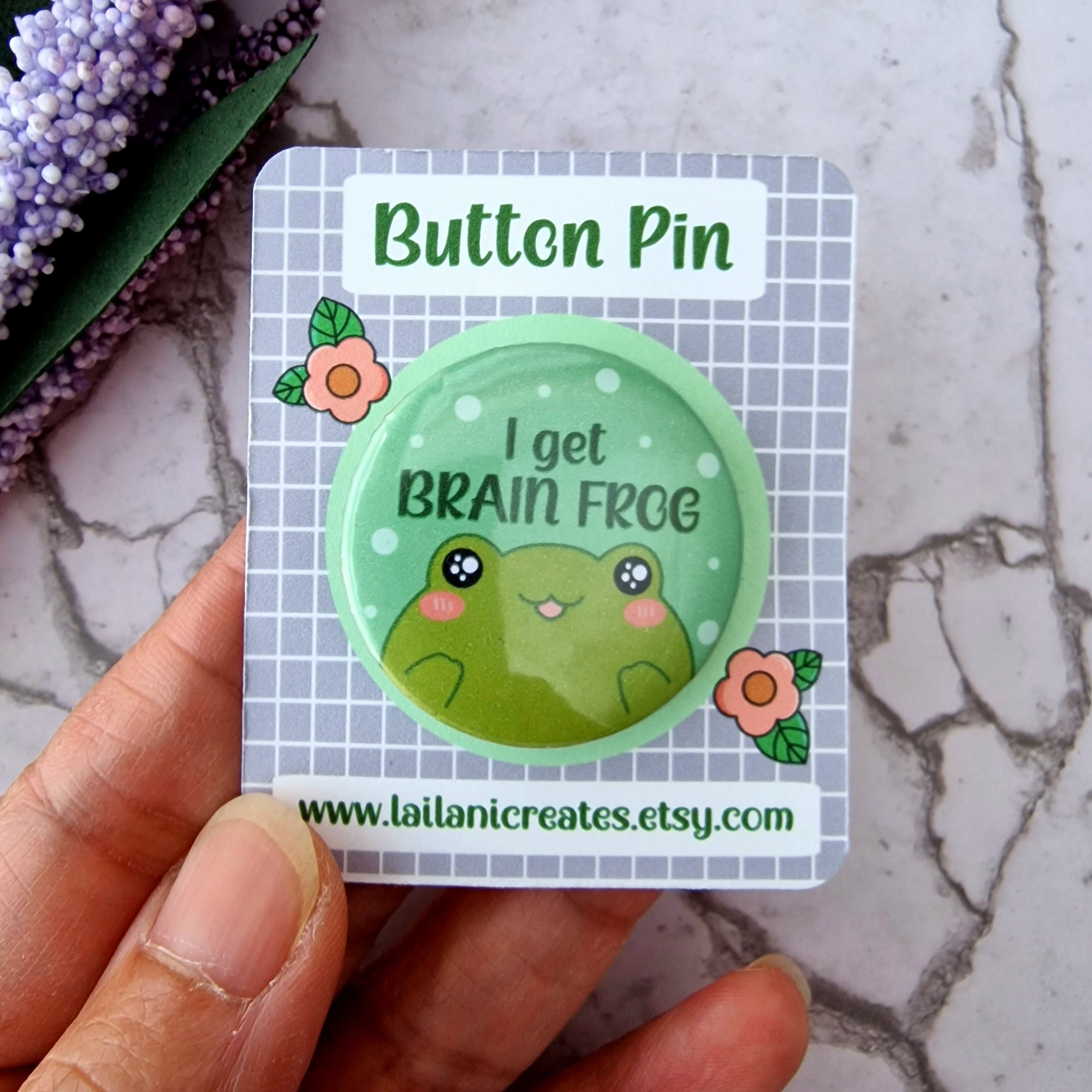 32mm Frog Button Pin, Cute Frog Badge Pin, Coffee Lover Button Badge ...