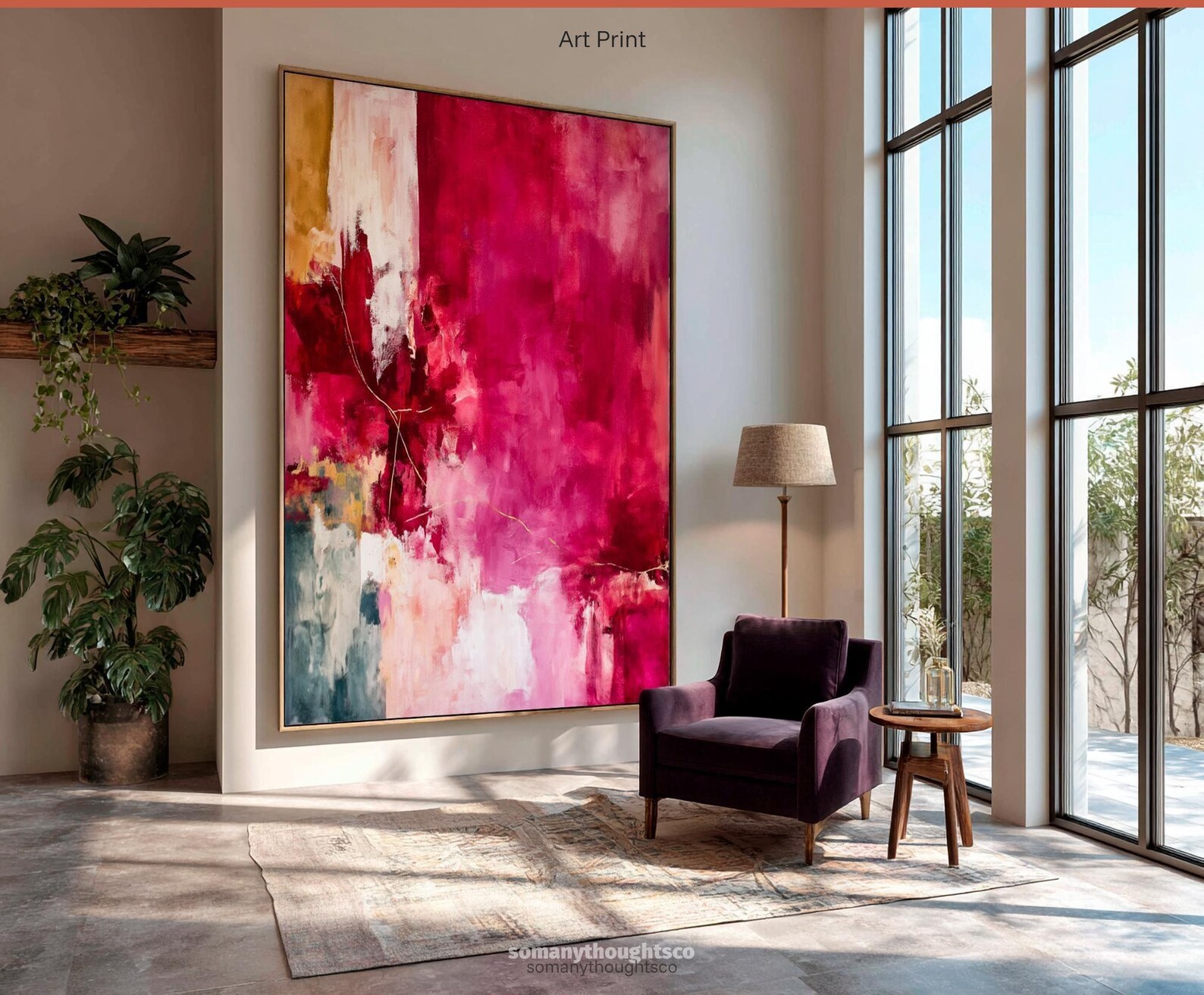Vibrant Red Abstract Wall Art,modern Canvas Decor,bold Magenta and Gold ...