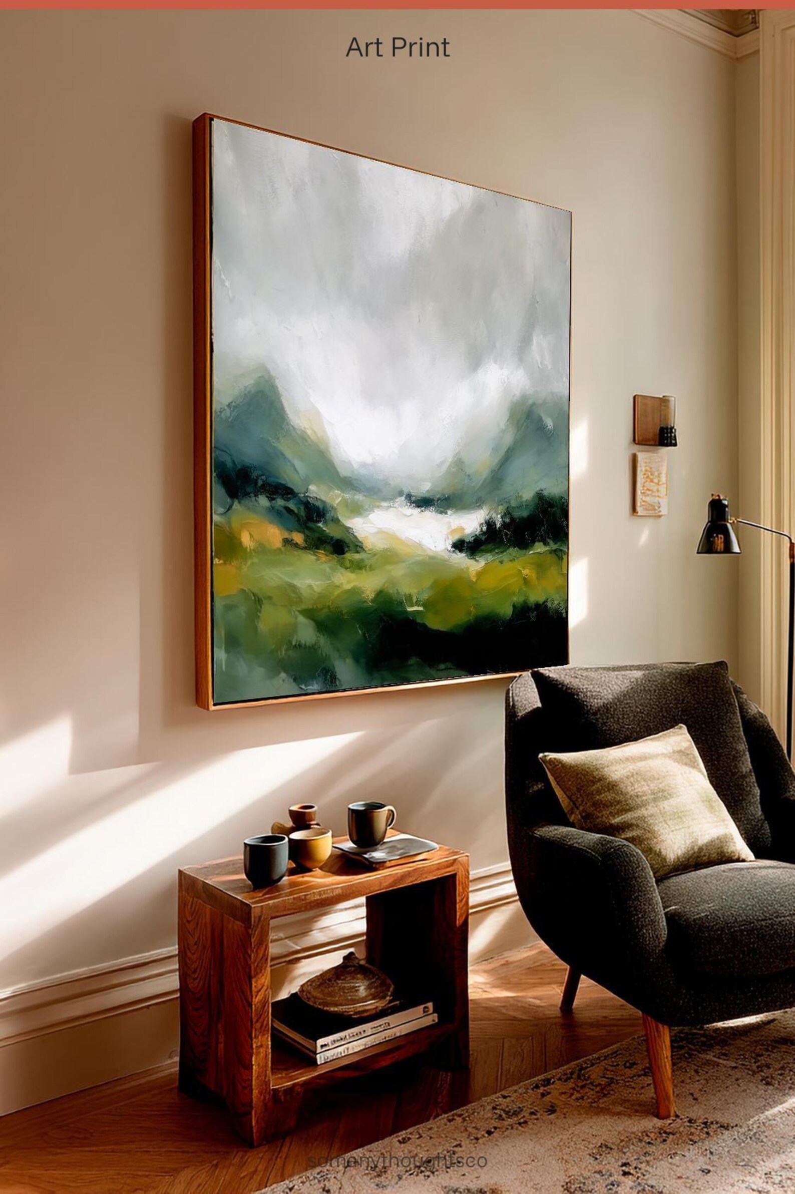 Calm Green Landscape Wall Art, Gray Tones, Serene Nature Decor ...