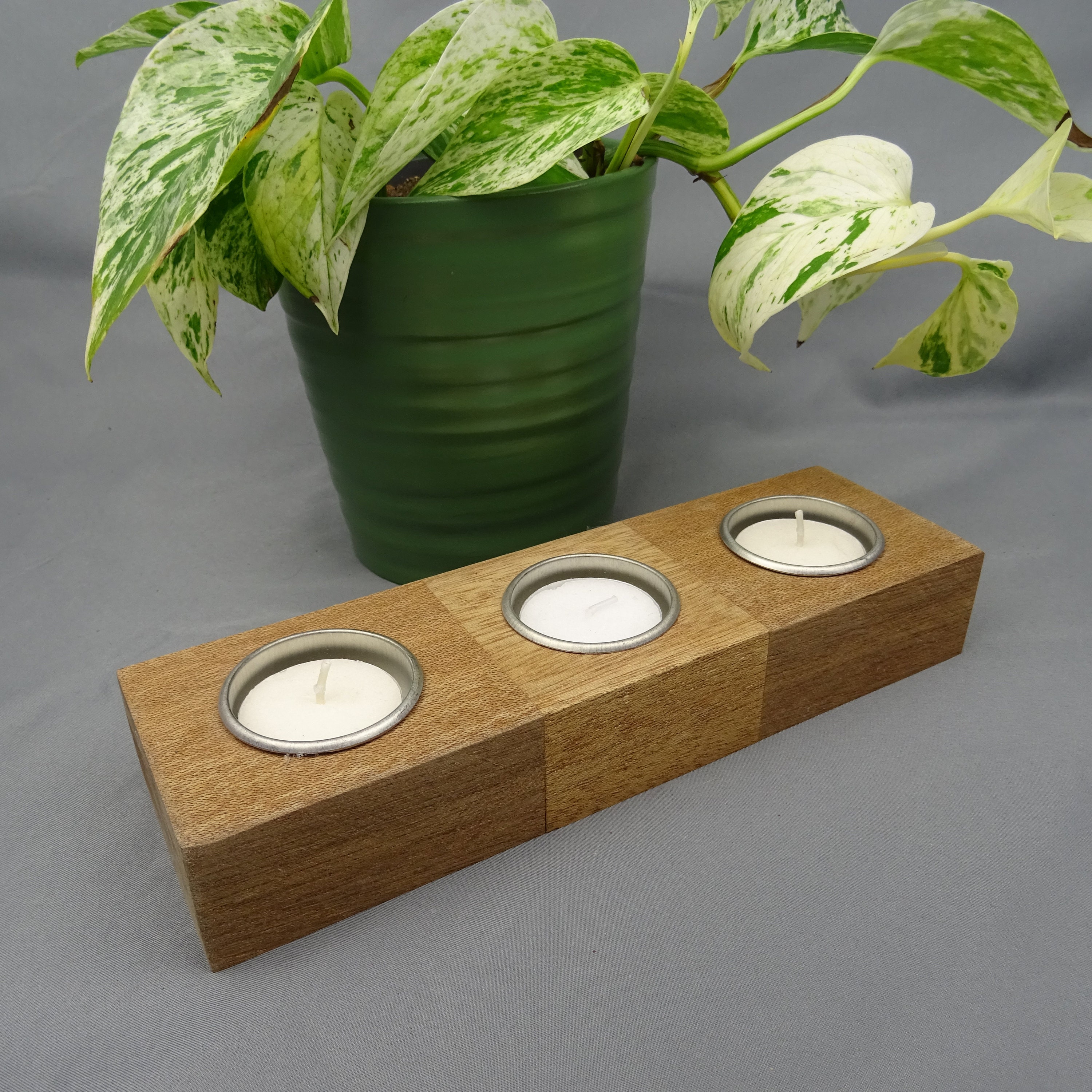 Hard Wood 3 Tealight Candle Holder - Decorative Real Wood - Perfect ...