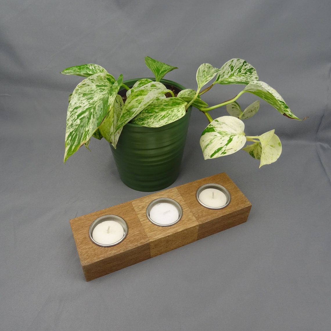 Hard Wood 3 Tealight Candle Holder - Decorative Real Wood - Perfect ...