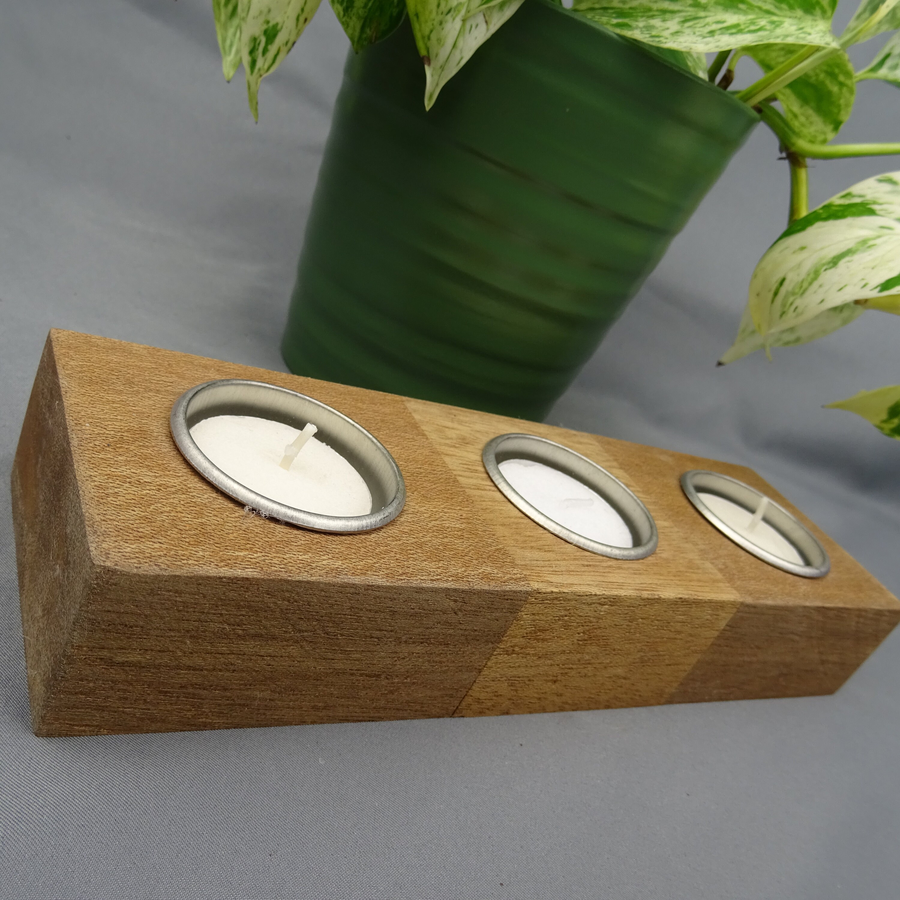 Hard Wood 3 Tealight Candle Holder - Decorative Real Wood - Perfect ...