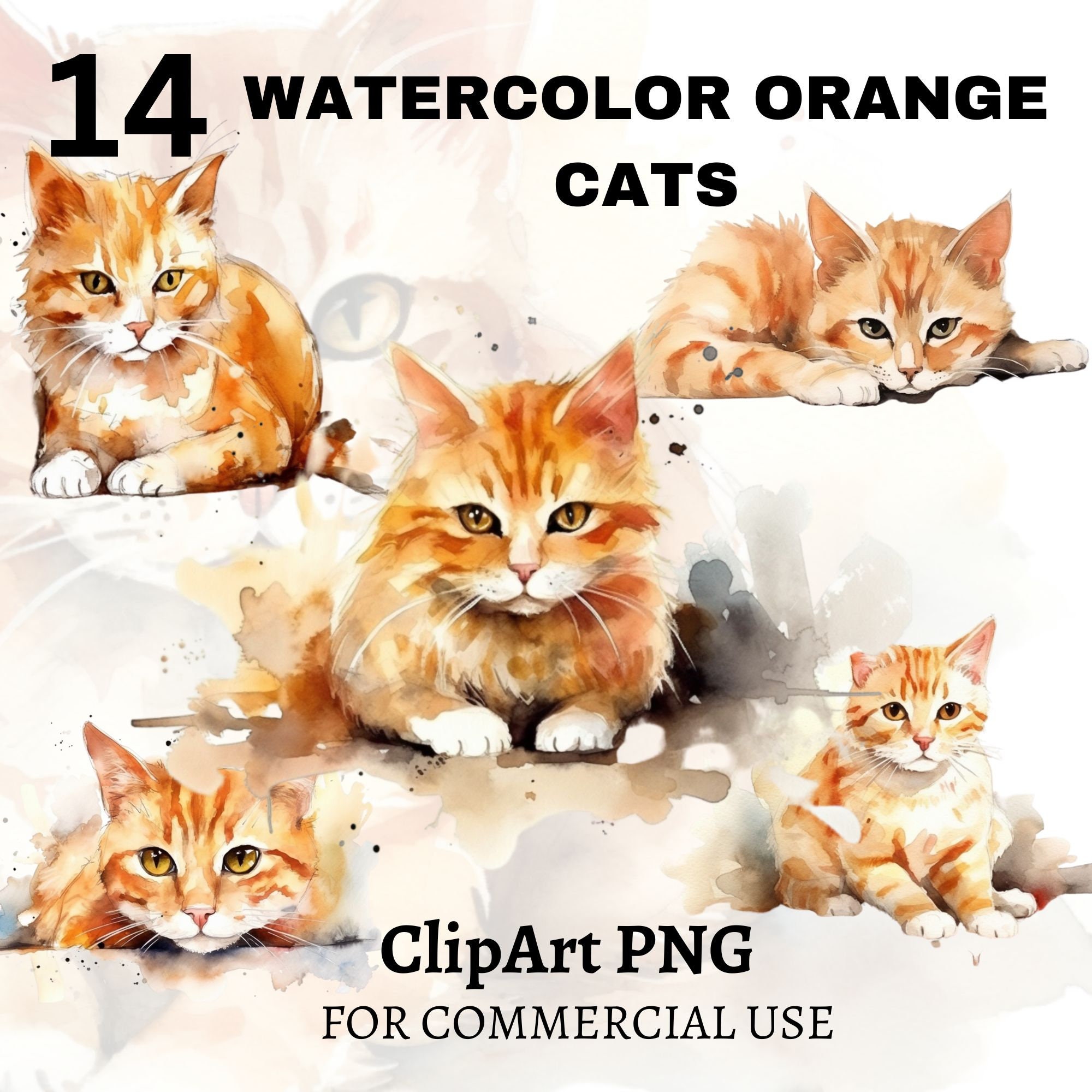 Watercolor Orange Cats Clipart Cute Tabby Cats and Kittens With ...