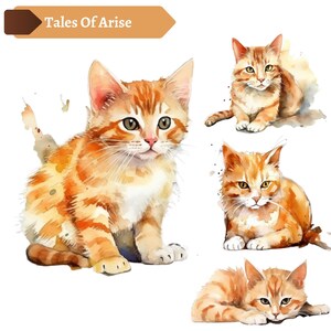 Watercolor Orange Cats Clipart Cute Tabby Cats and Kittens With ...