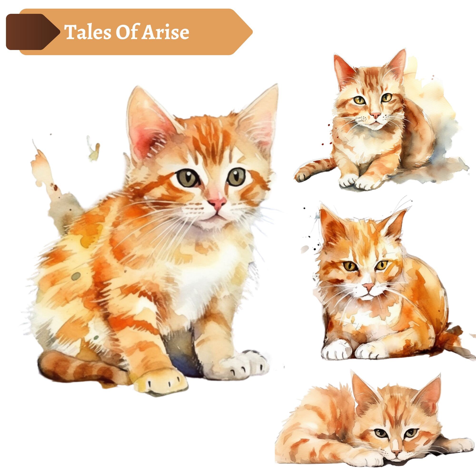Watercolor Orange Cats Clipart Cute Tabby Cats and Kittens With ...