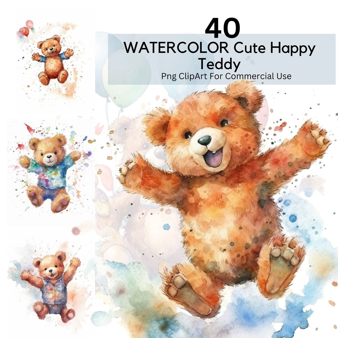 Watercolor Teddy Bear Clip Art Clipart Pack Baby Shower for a - Etsy
