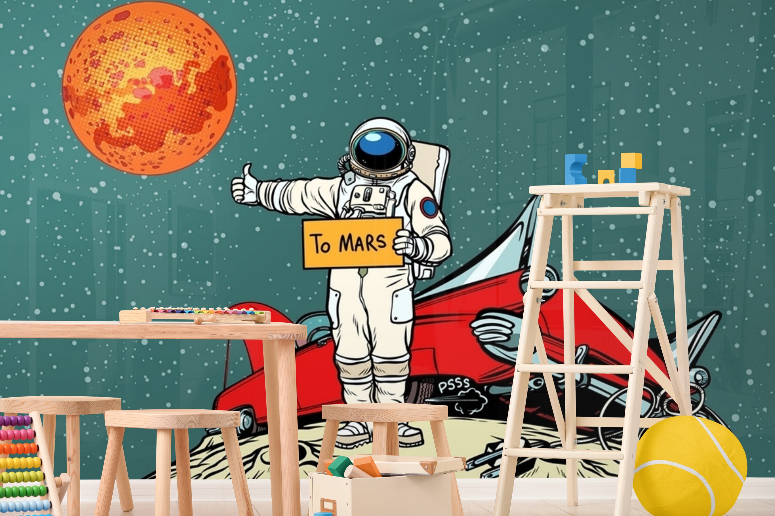 Planets Astronaut Space Wallpaper for Kids Room peel and - Etsy