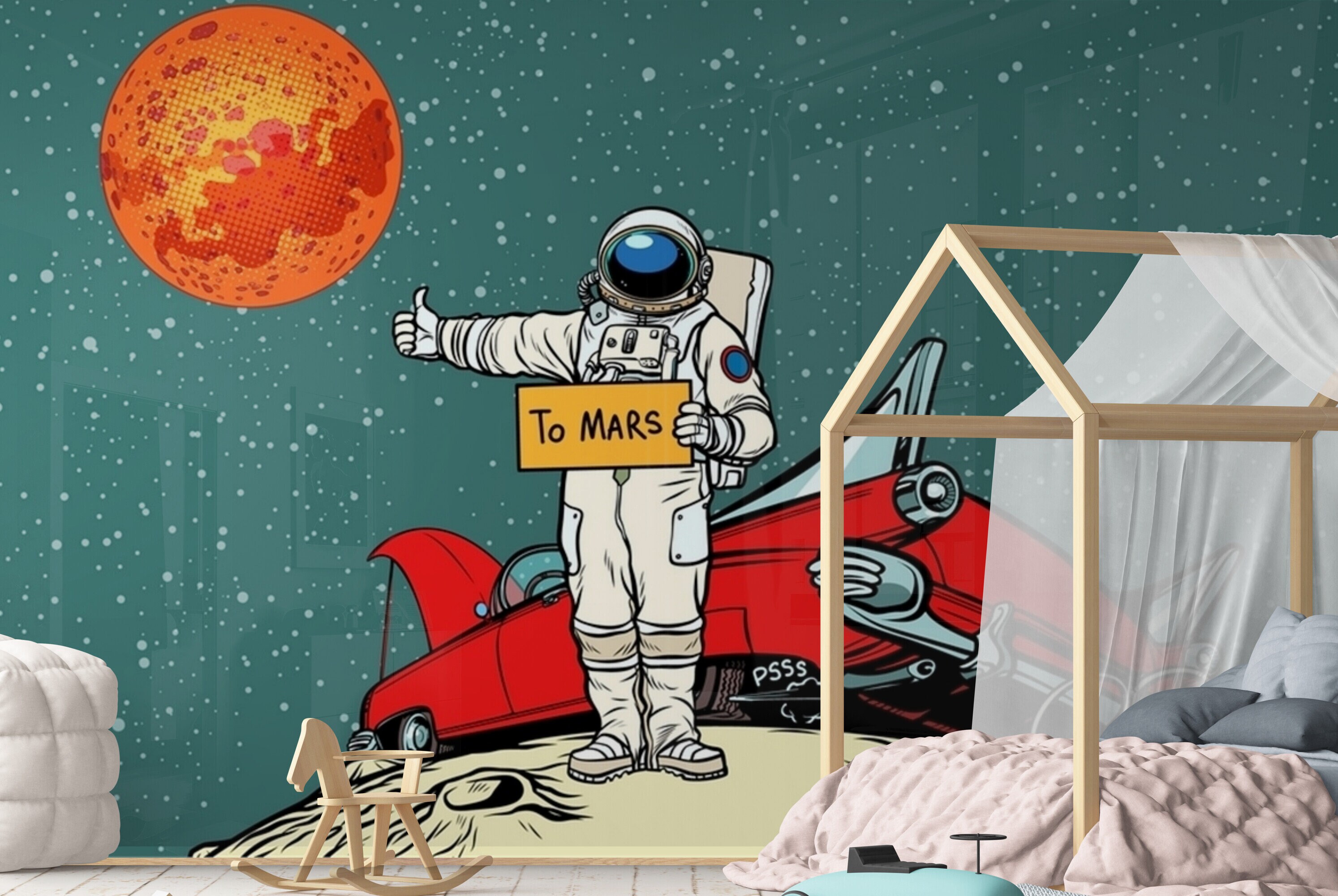 Planets Astronaut Space Wallpaper for Kids Room peel and - Etsy