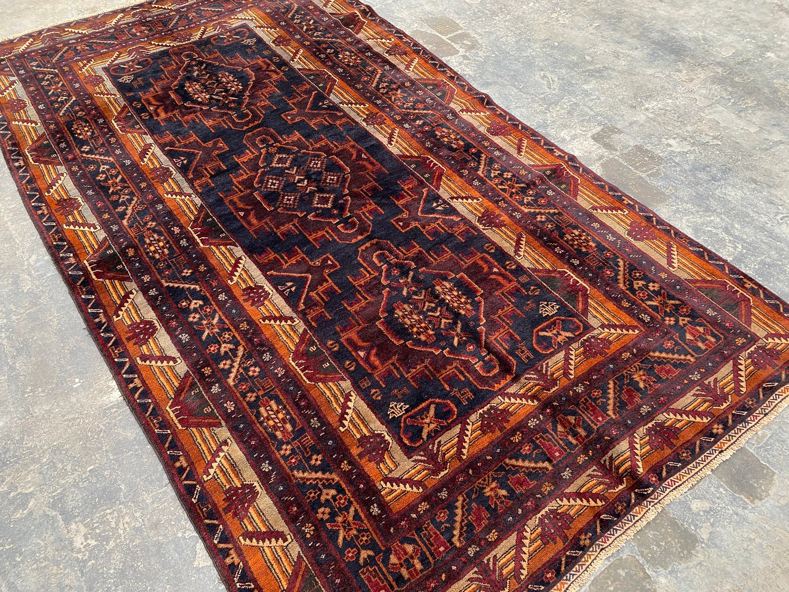 High Piles/5x9 Ft/vintage Afghan Balochi Tribal Oriental Rug/navy Blue ...