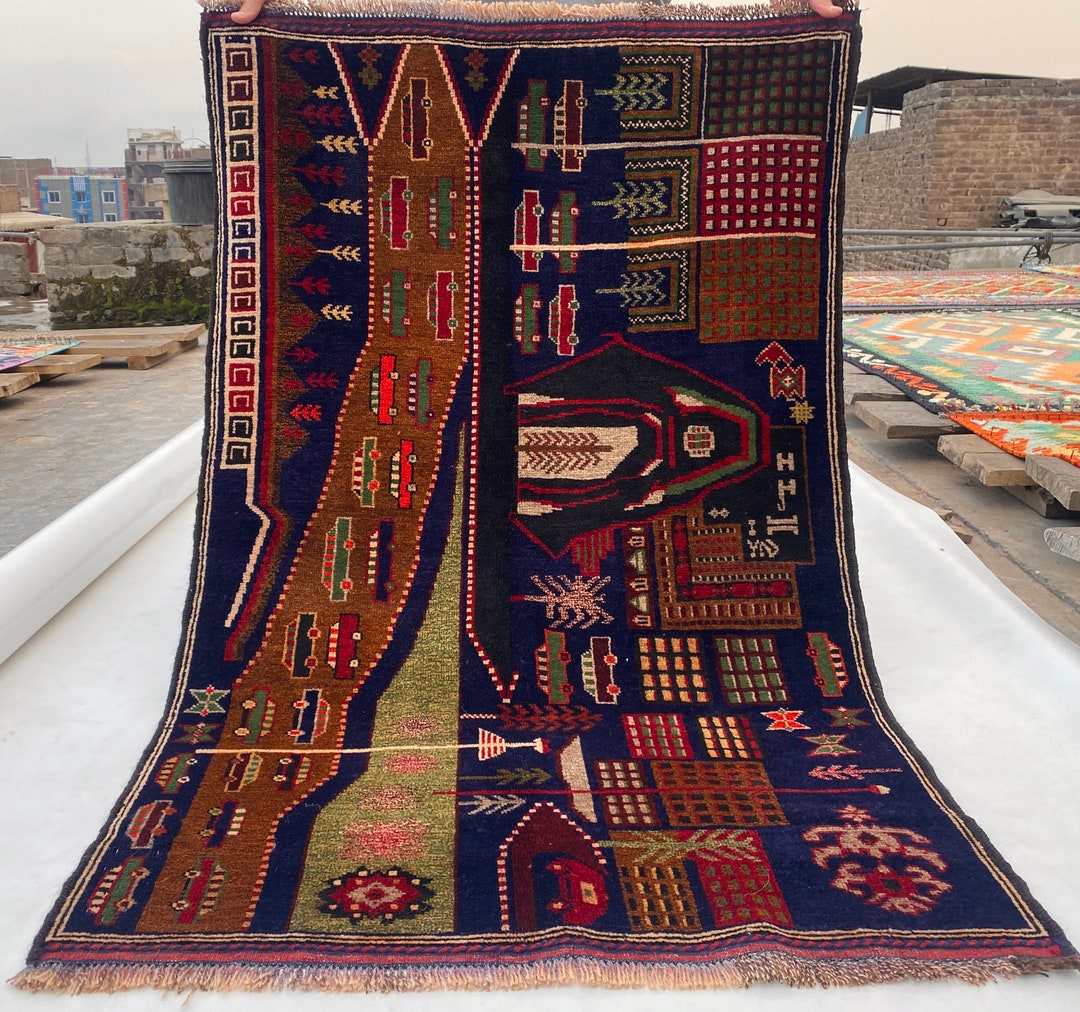 Antique Rug 3x5 Ft Pictorial Rug Afghan Baluchi Oriental Rug/hand ...