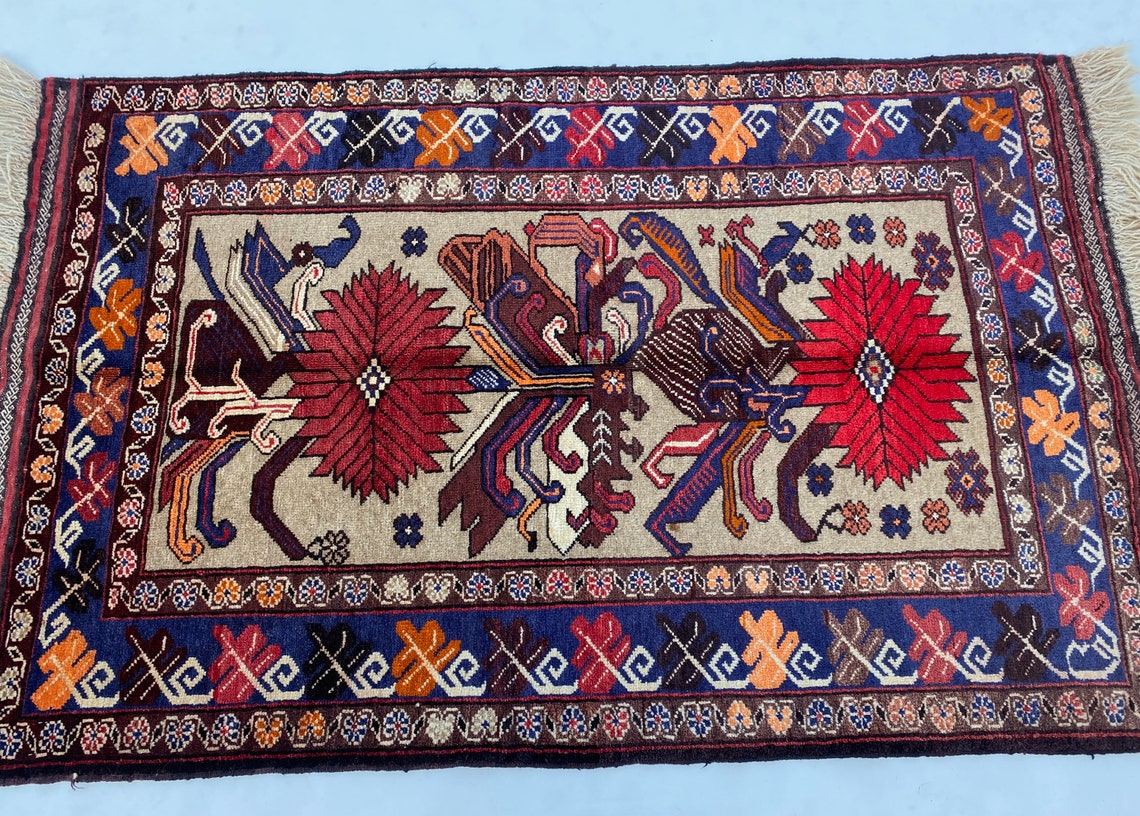 3x4.6 Ft / Floral Afghan Balochi Rug Tribal Oriental Rug/hand Knotted ...