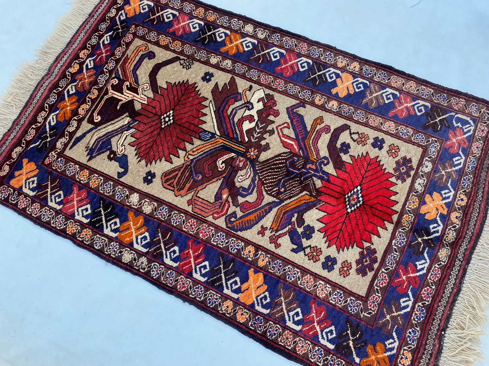 3x4.6 Ft / Floral Afghan Balochi Rug Tribal Oriental Rug/hand Knotted ...