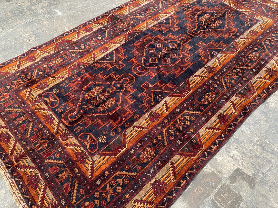 High Piles/5x9 Ft/vintage Afghan Balochi Tribal Oriental Rug/navy Blue ...