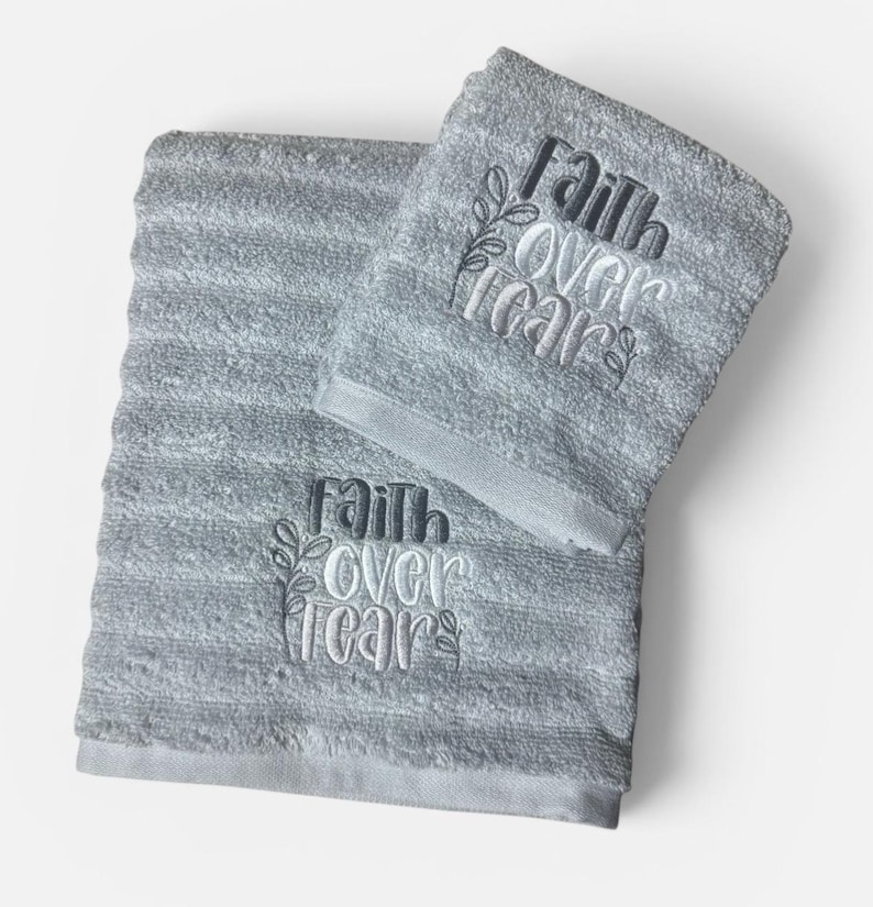 Faith Over Fear Embroidered Towel Set | Christian Home Decor| Bath ...