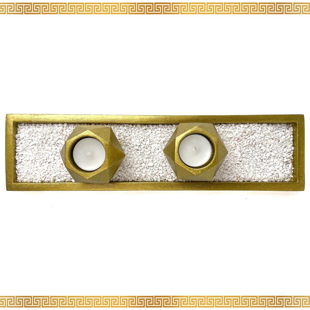 Roman Gold Large Rectangular Tray With Two Prism Candle Holders - Ideal ...